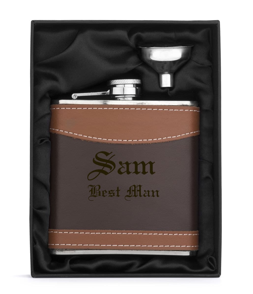 Engraved 6oz Leather Stainless Steel Hip Flask Funnel Gift Box | Etsy