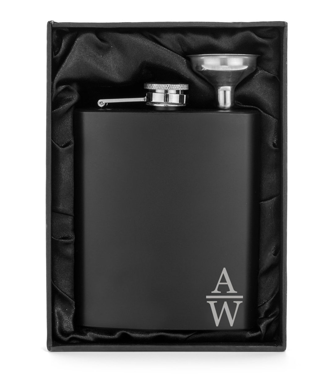 Engraved 7oz Matte Black Stainless Steel Hip Flask & Funnel Gift Box ...