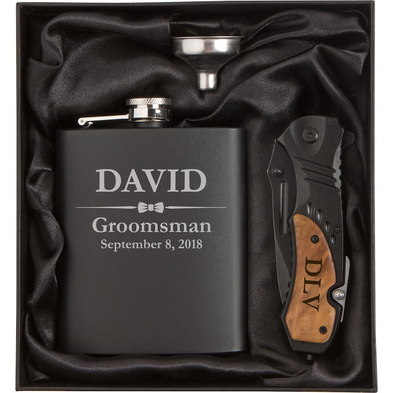 Engraved 7oz Stainless Steel Wedding Bow Tie Flask Funnel - Etsy