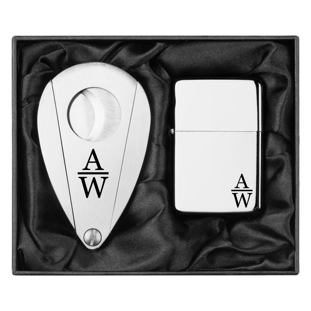 Engraved Stainless Steel Cigar Cutter & Lighter Monogram Personalized ...