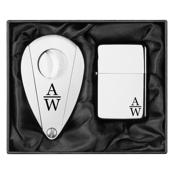 Engraved Stainless Steel Cigar Cutter & Lighter Monogram - Etsy