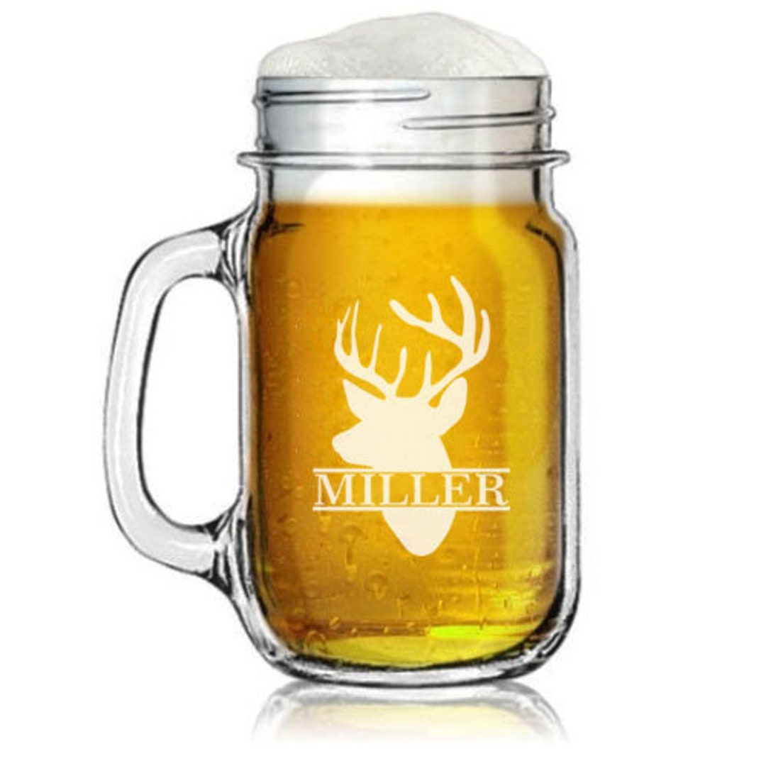 Custom Engraved Personalized Deer Head Hunting Mason Jar Glass Mug W ...