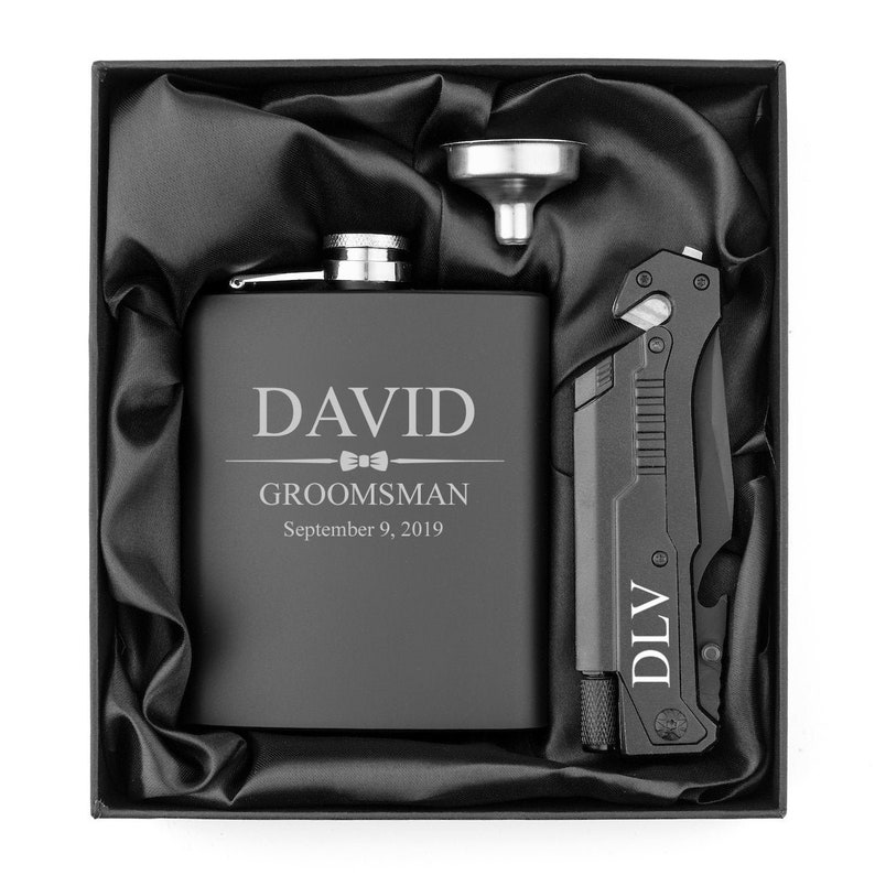 Engraved 7oz Stainless Steel Wedding Bow Tie Flask Funnel - Etsy
