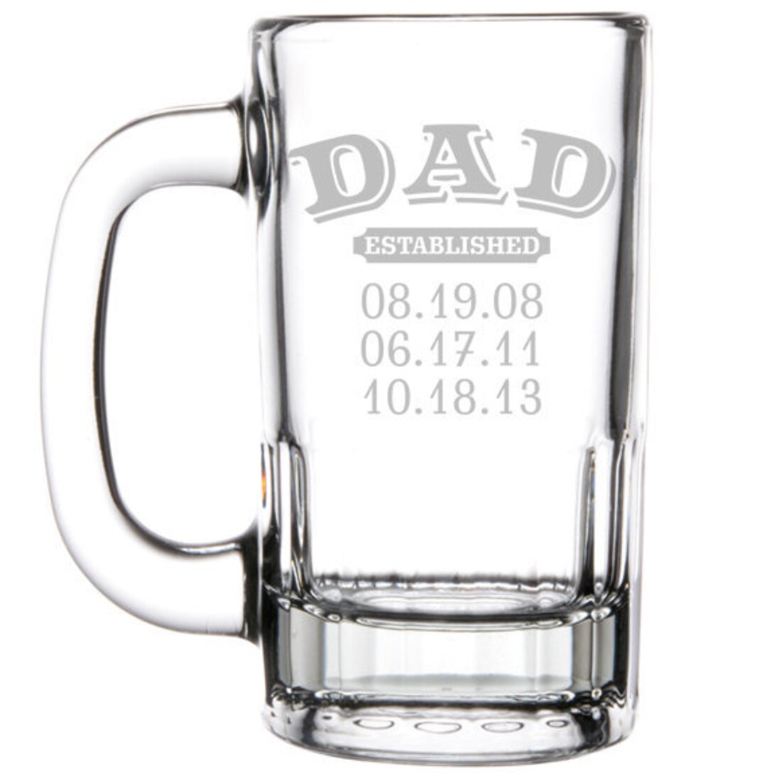 Custom Engraved Personalized Dad Established Beer Mug Glass Stein ...