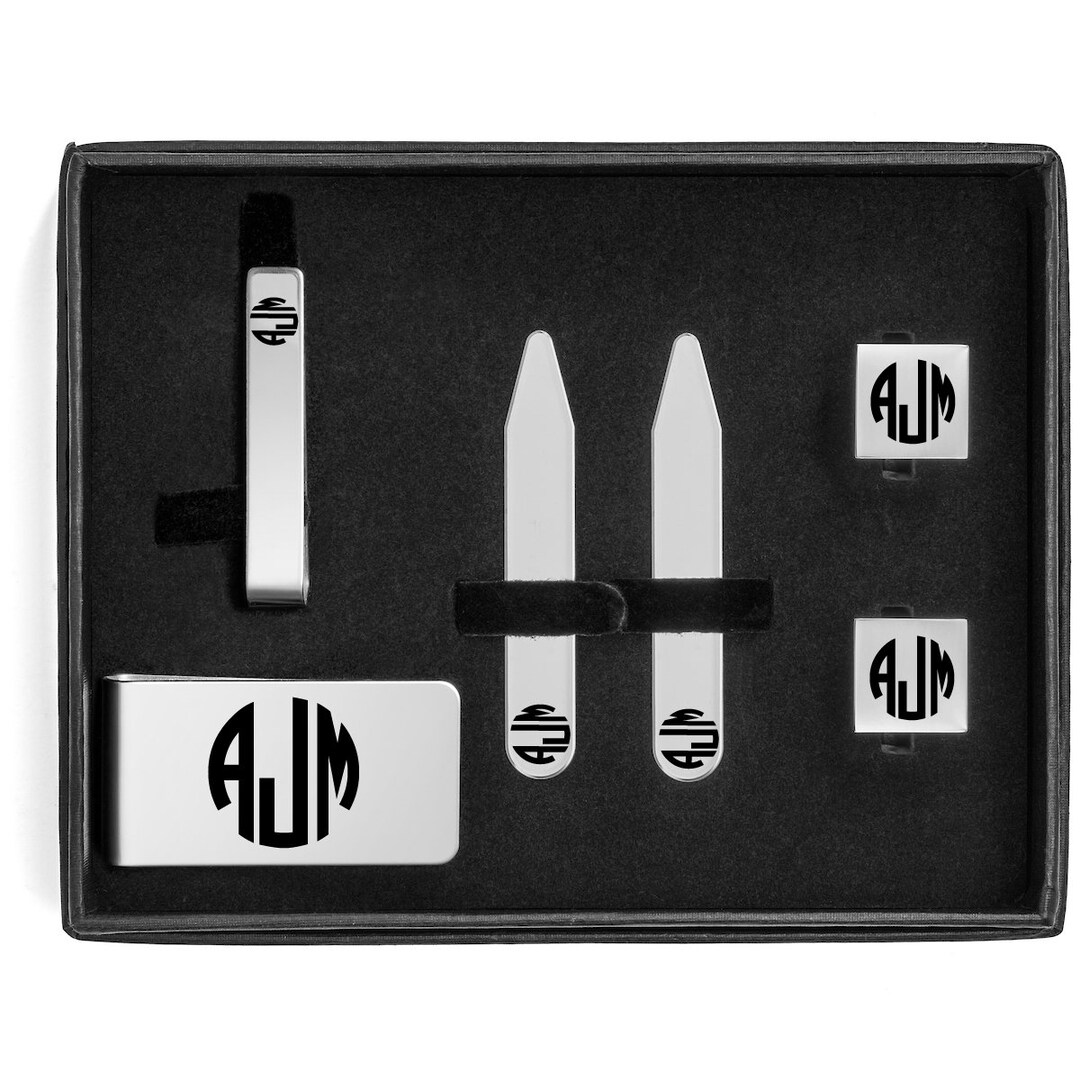 Personalized Money Clip, Tie Bar Clip, Cuff Links, Collar Stays Set in ...