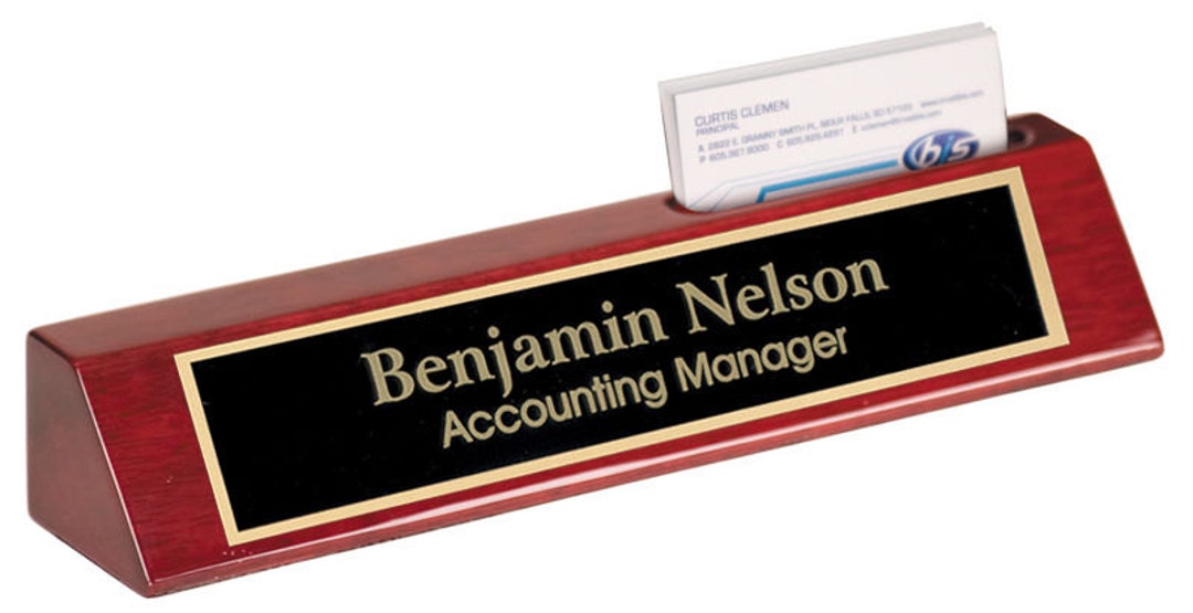 Rosewood Name Plate Bar With Business Card Holder for Office Desk ...