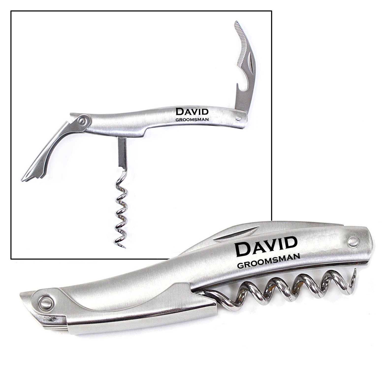 Engraved Stainless Steel Corkscrew Bottle Opener Knife | Etsy