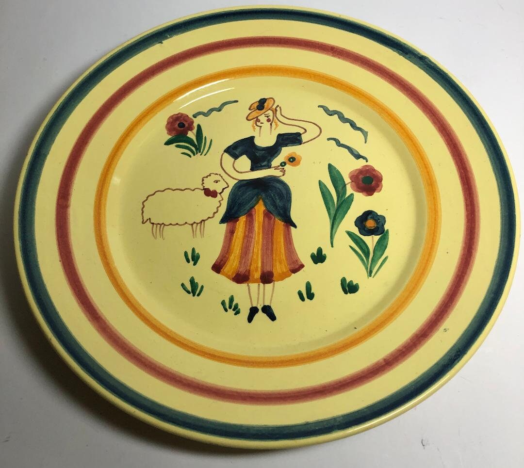 SALE Antique Henriot HB Quimper Soleil Yellow Plate Unique Woman French ...