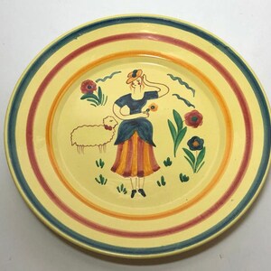 SALE Antique Henriot HB Quimper Soleil Yellow Plate Unique Woman French ...
