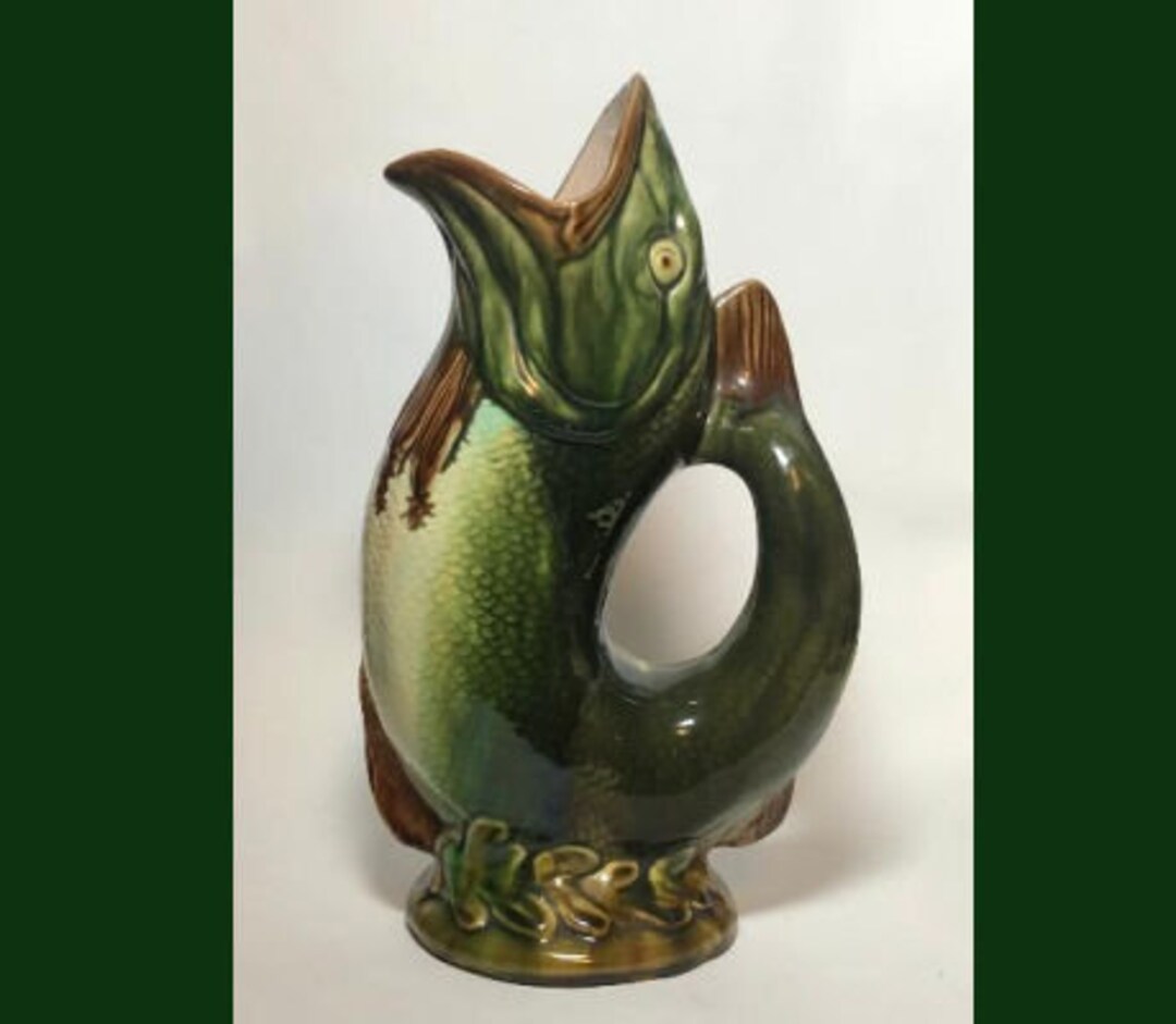 SALE Vintage Majolica Fish Pitcher or Vase Ceramic LAKE HOUSE Cabin ...