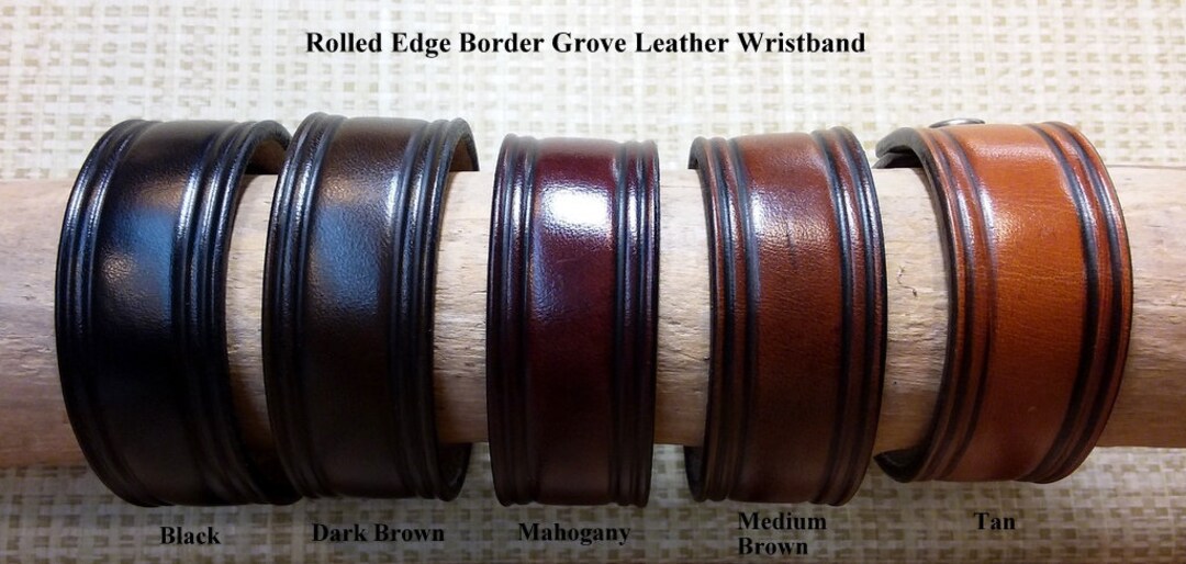Rolled Edge Border Groove Leather Wristband Bracelet - Etsy