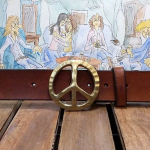 Hand Tooled Peace Sign Leather Belt - Etsy