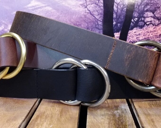 Handmade Double Ring Leather Belt Mens Womens 1 3/4 1.75 Inch Wide read ...