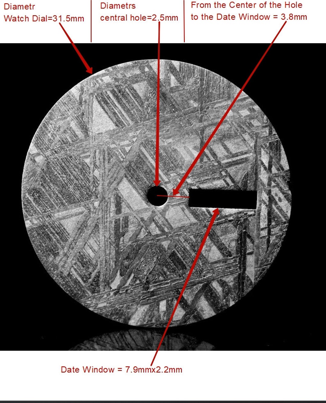 31.5mm Jewelry Watch Dial Natural METEORITE MUONIONALUSTA Clock Face ...