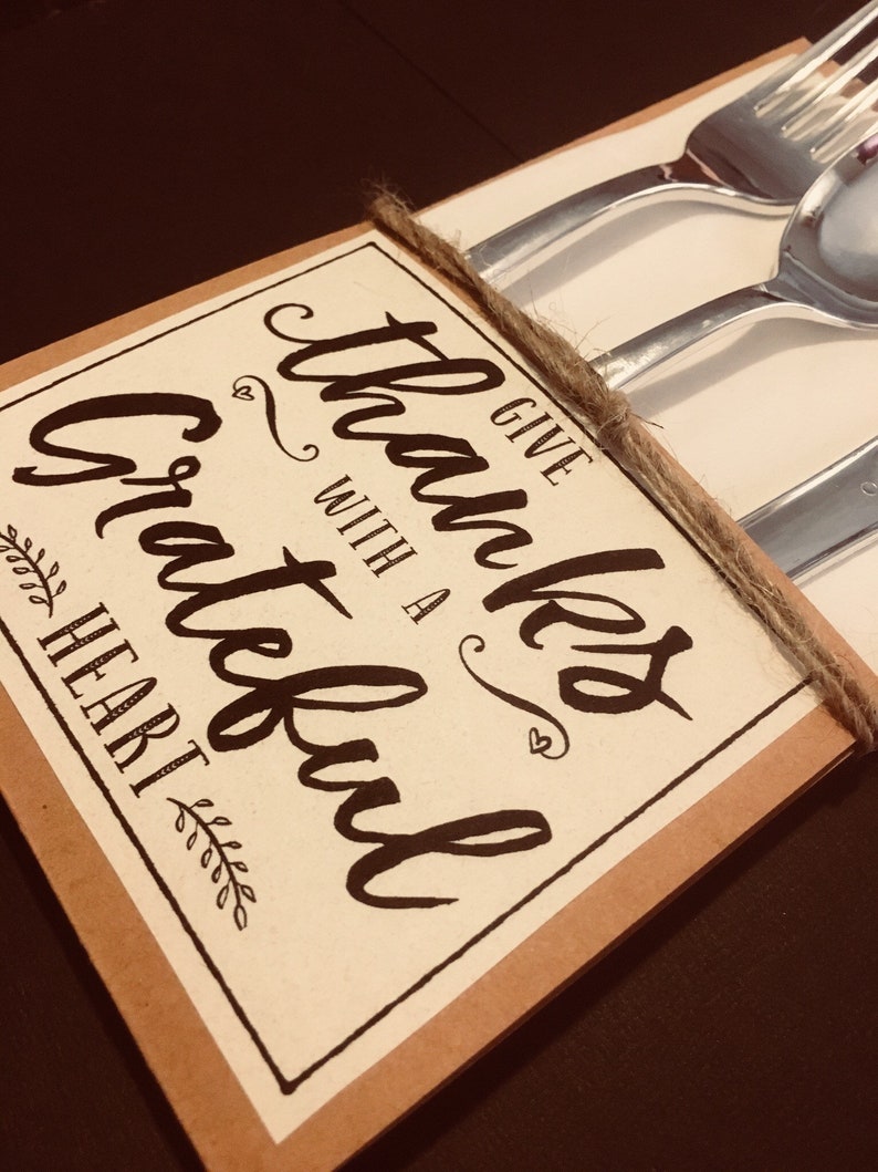 Silverware Placeholders - Give Thanks With a Grateful Heart (cream on ...