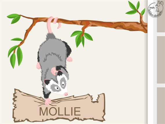 Wall Decal opossum Door Sign With Name Nursery | Etsy