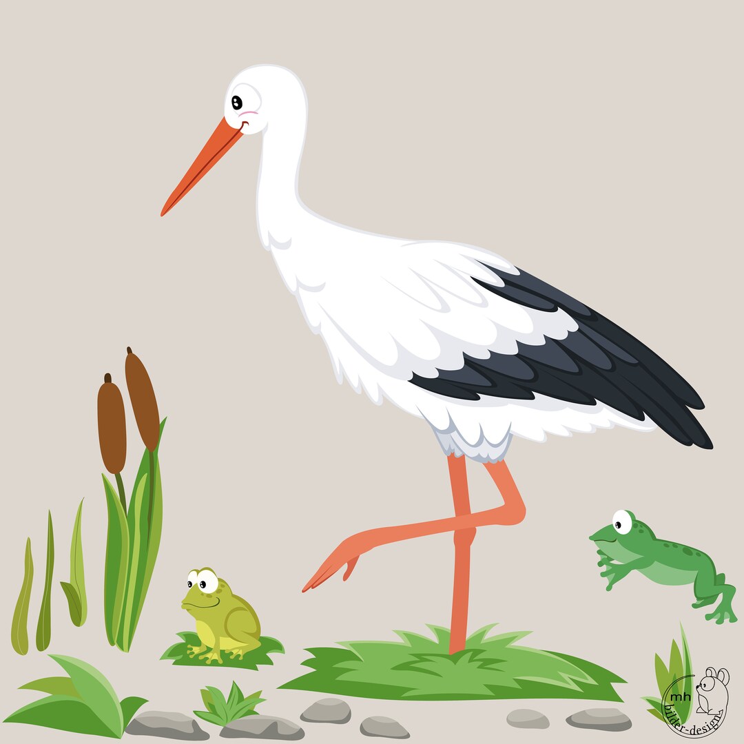 Wall Decal Stork With Frogs Nursery - Etsy