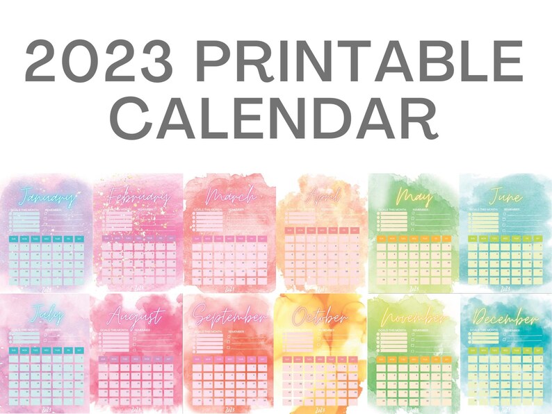 2023 Printable Watercolor Calendar - Etsy