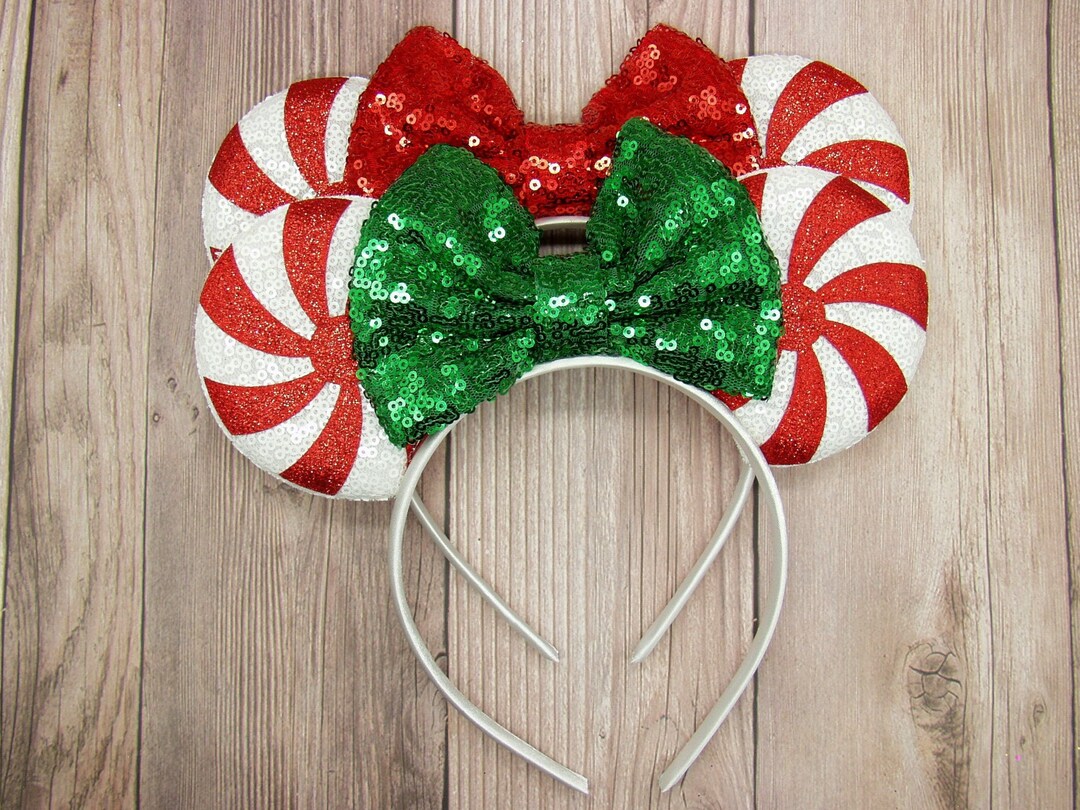 Peppermint Swirl Holiday Mouse Ears With or Without Bow, Christmas Ears ...