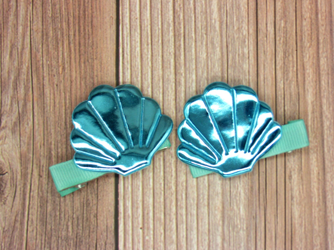 Ocean Mermaid Shell Hair Clip, Mini Hair Accessory, Shiny Ocean Blue ...