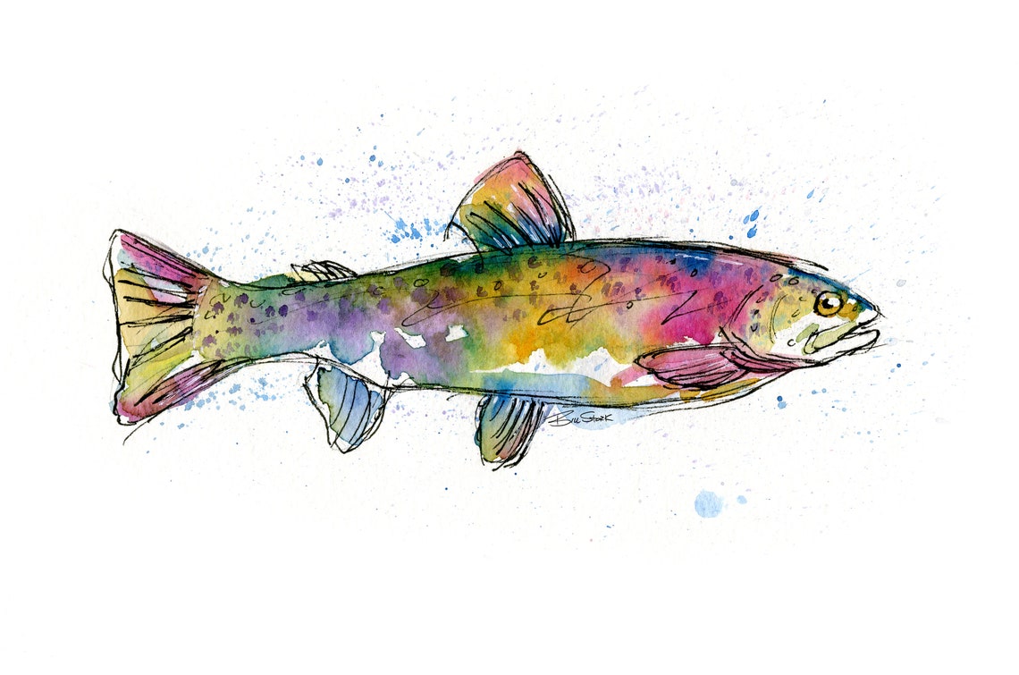 Splashy Trout Watercolor - Etsy
