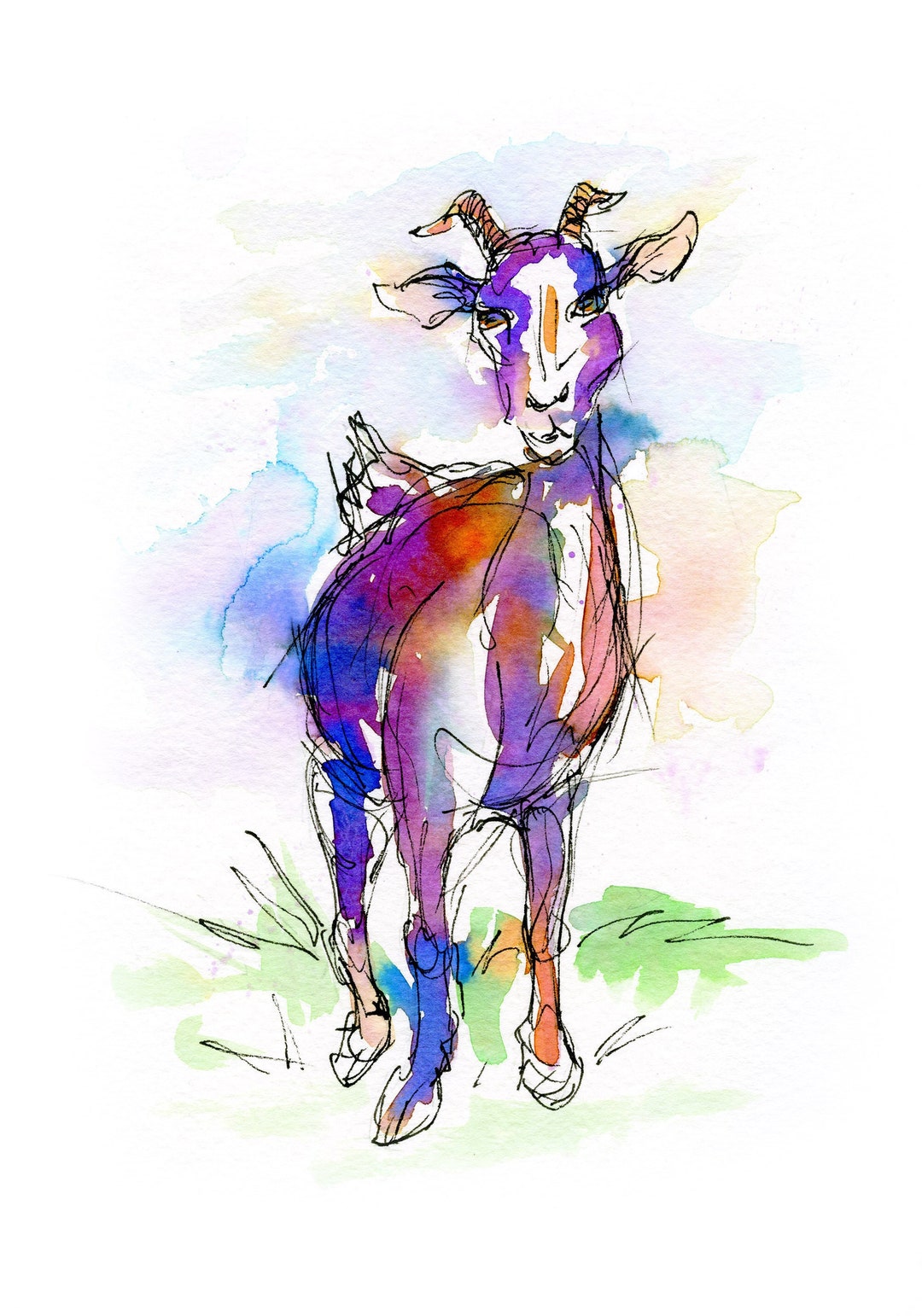 Splashy Goat Watercolor Print - Etsy