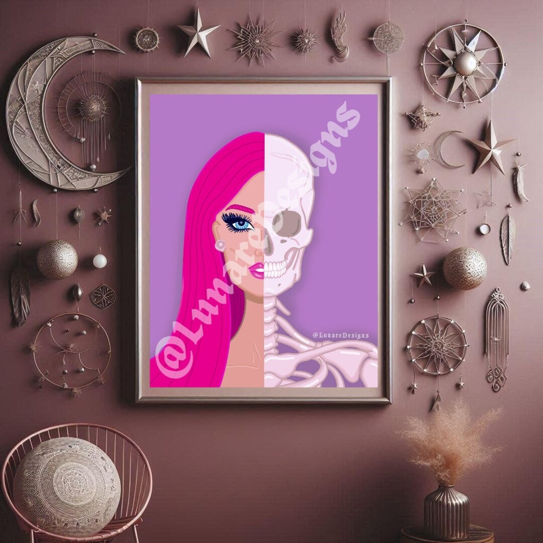 Skeleton Barbie Doll Print | Pink Art | Emo Print | Pastel Goth ...