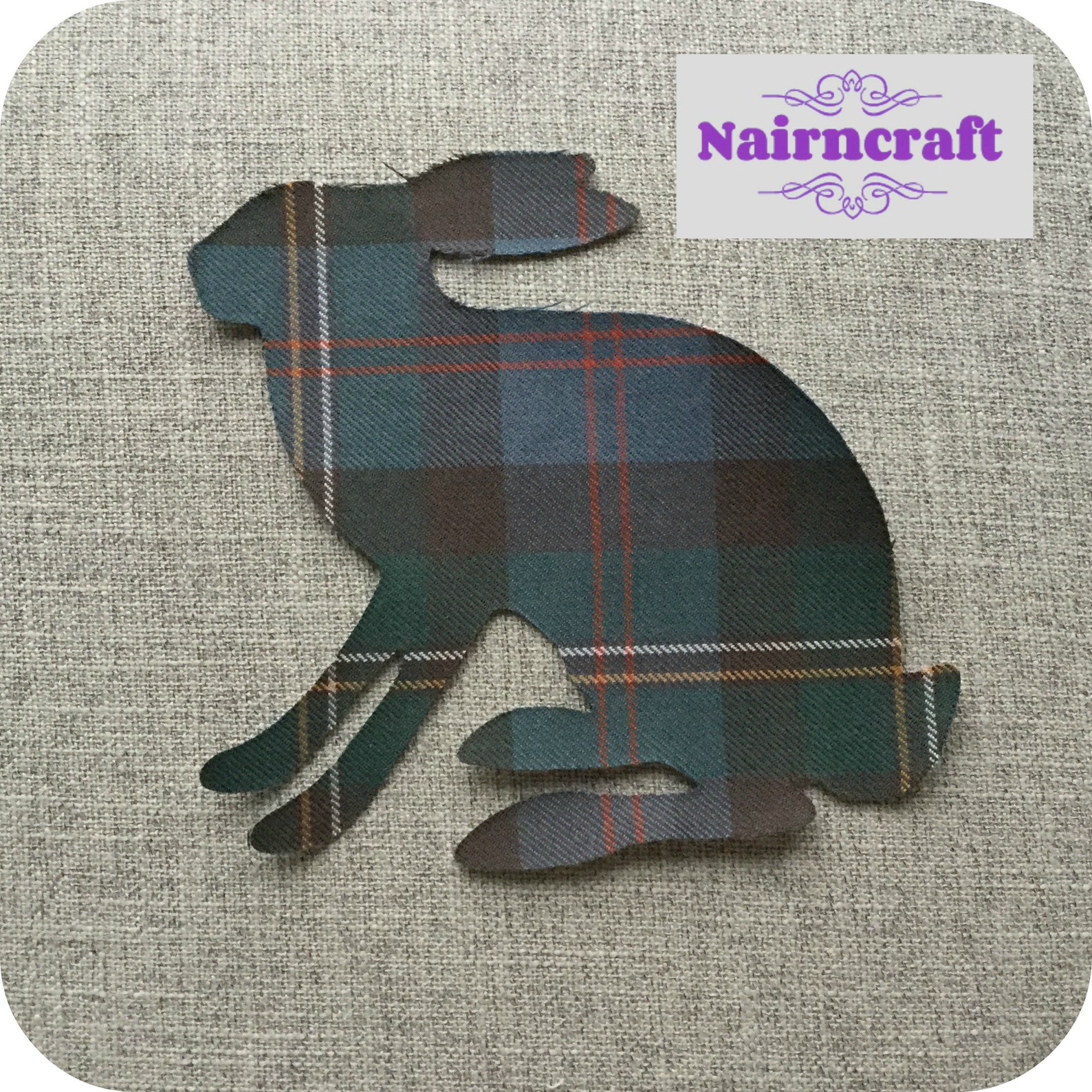 Large Rabbit Hare Applique Patch Made in Olive Tartan Fabric. | Etsy