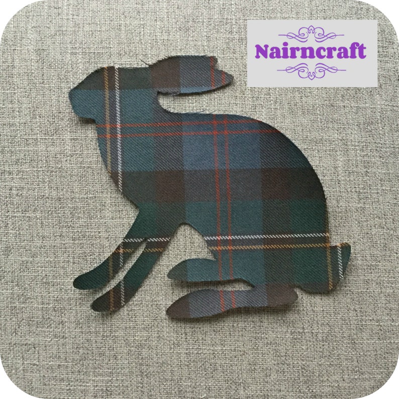 Large Rabbit Hare Applique Patch Made in Olive Tartan Fabric. - Etsy