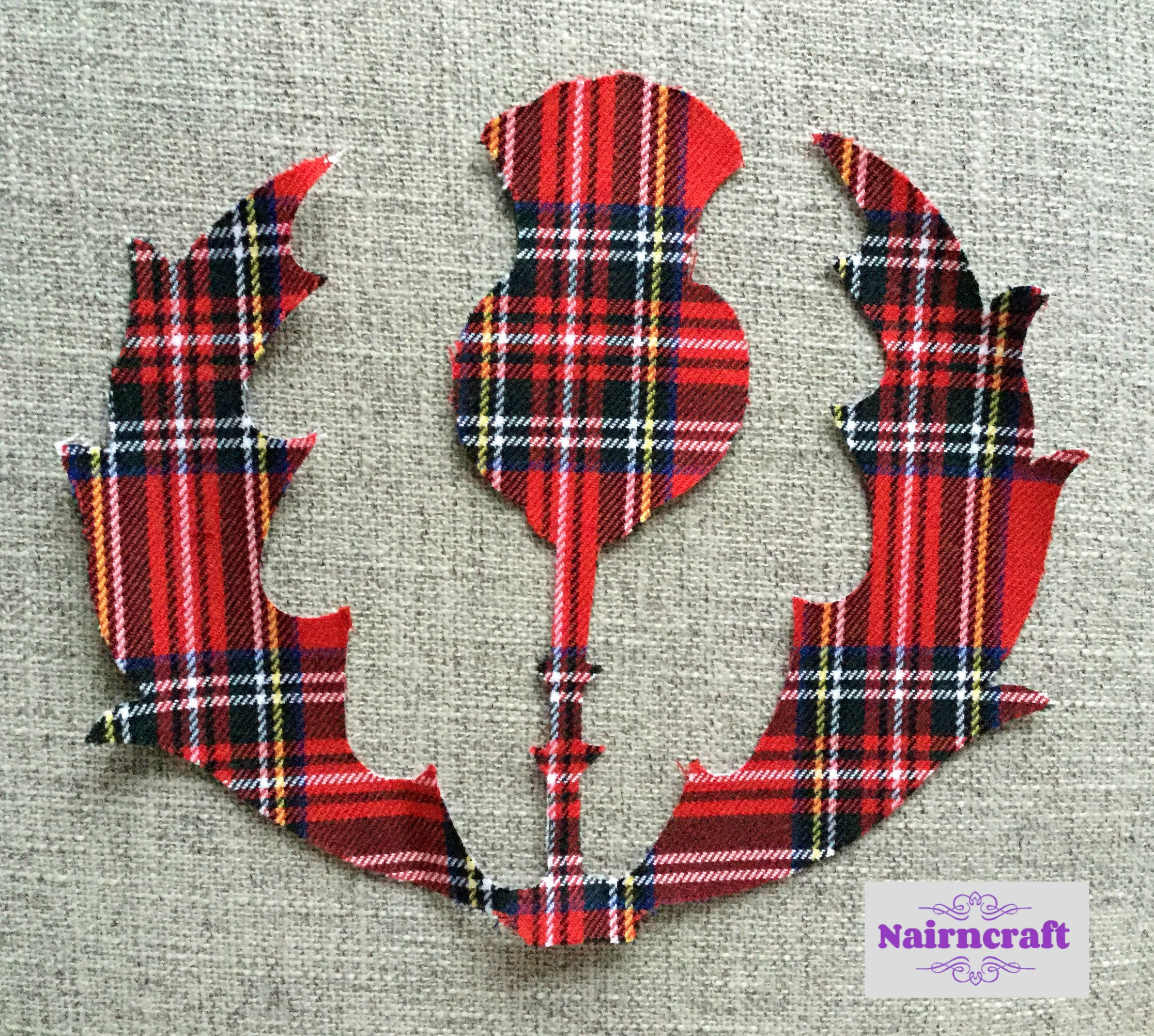 Scottish Thistle Design Applique Patch in Royal Stewart Red Tartan Wool ...