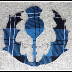 Scottish Thistle Design Applique Patch in Blue Tartan Wool Fabric. It ...