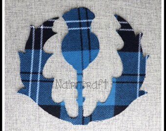 Scottish Thistle Design Applique Patch in Blue Tartan Wool | Etsy