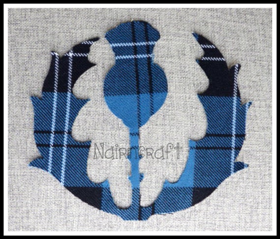 Scottish Thistle Design Applique Patch in Blue Tartan Wool | Etsy
