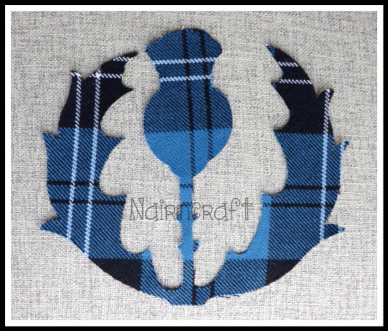 Scottish Thistle Design Applique Patch in Blue Tartan Wool Fabric. It ...