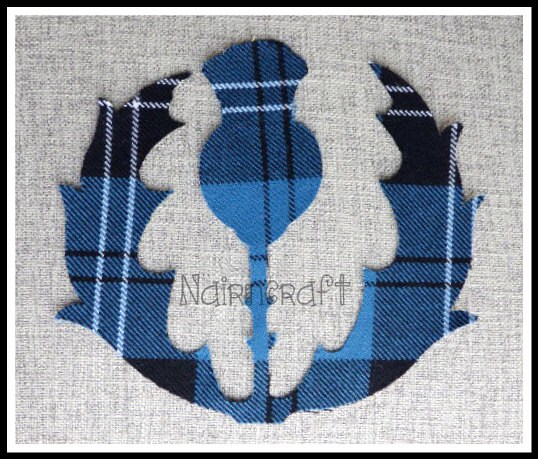 Scottish Thistle Design Applique Patch in Blue Tartan Wool Fabric. It ...