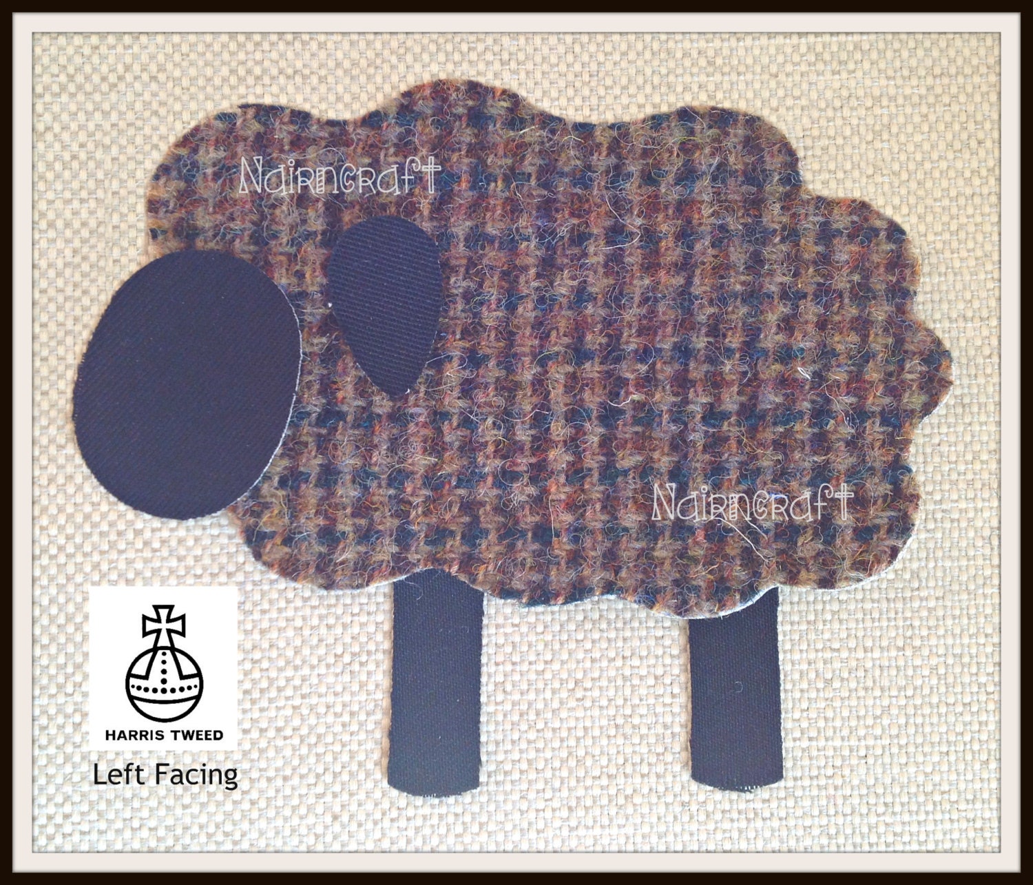 Highland Sheep Applique Patch Made in Brown Mini Check Harris Tweed ...