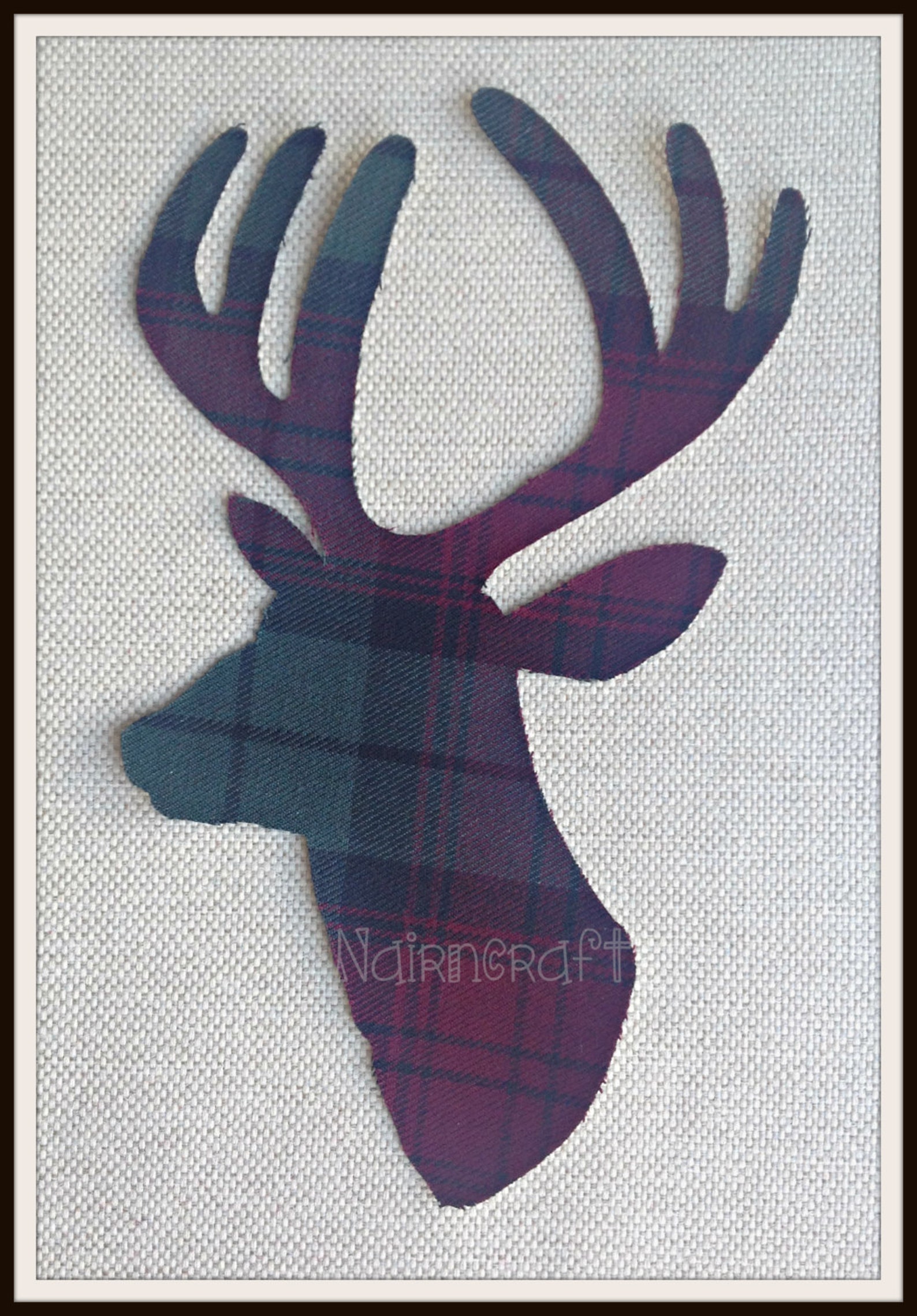Applique Patch Stag Head Deer Head Bucks Head Maroon Scottish Tartan ...