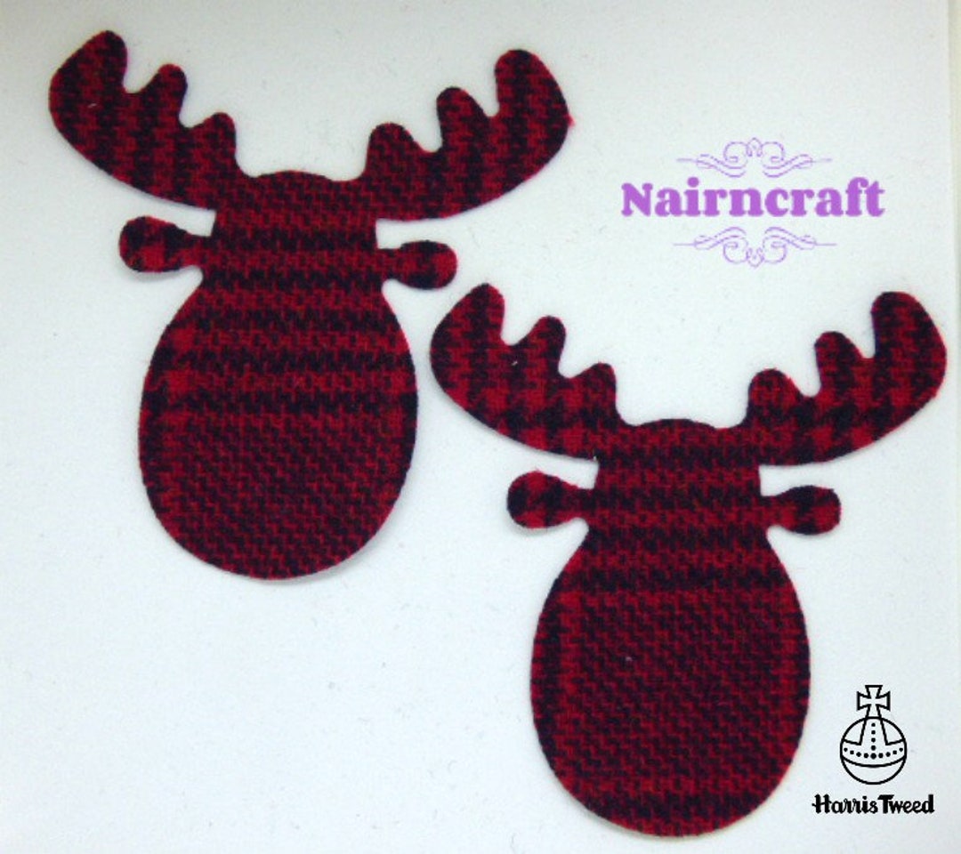 Moose Head Applique Patches Red & Black Harris Tweed Wool is Cut Out ...