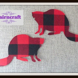 Buffalo Plaid Beaver Applique Patches in Red Lumberjack Flannel Cotton ...
