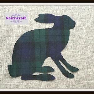 Large Rabbit Hare Applique Patch Made in Black Watch Tartan Fabric. Cut ...