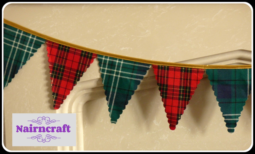Christmas Tartan Plaid Mantle Bunting, Fireplace Bunting Made in Red ...