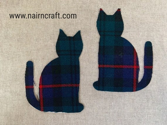 Cat Applique Patches made in Dark Green Tartan Plaid Woven Wool Fabric ...