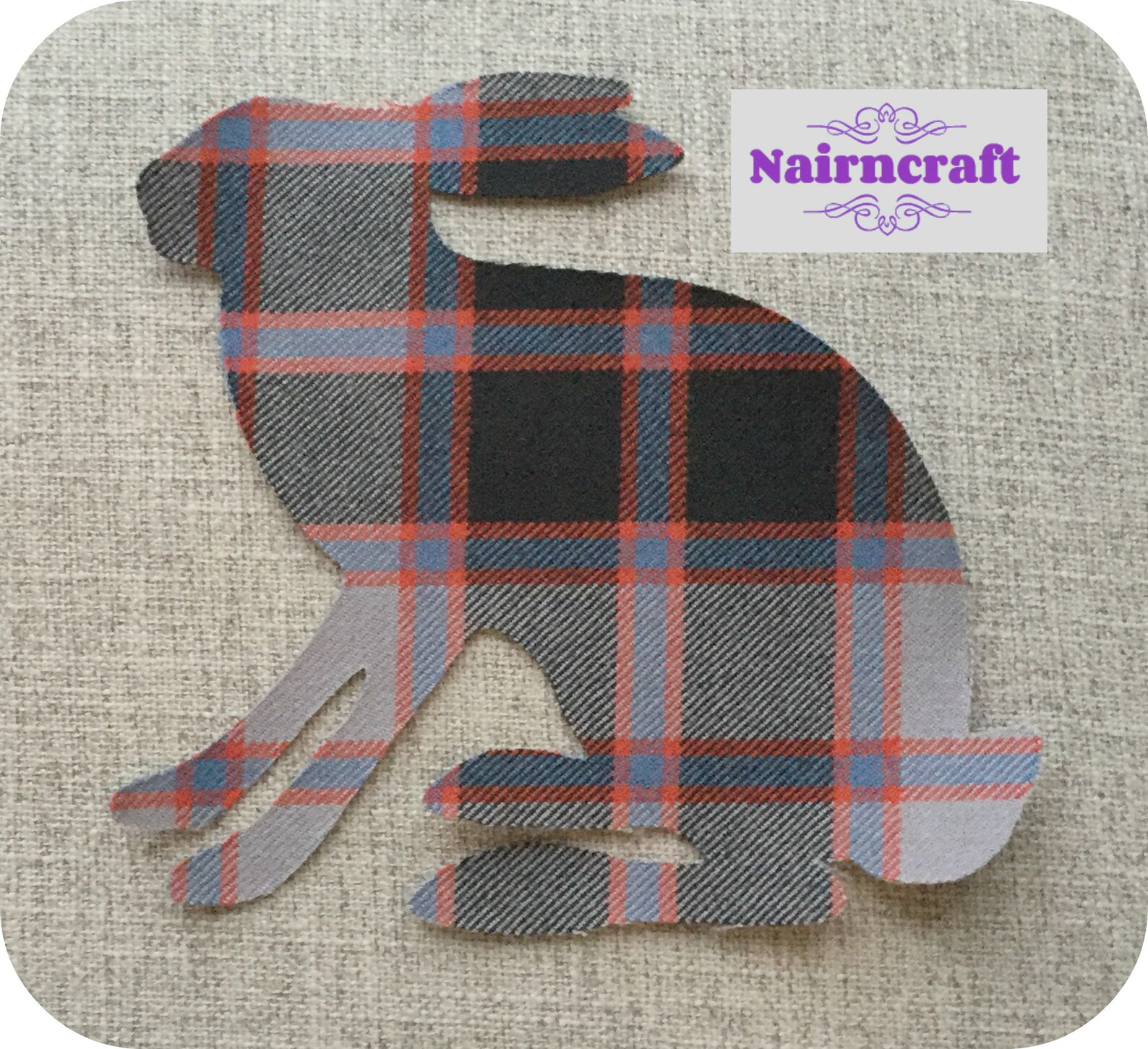 Large Rabbit Hare Applique Patch Made in Grey Tartan Fabric. - Etsy