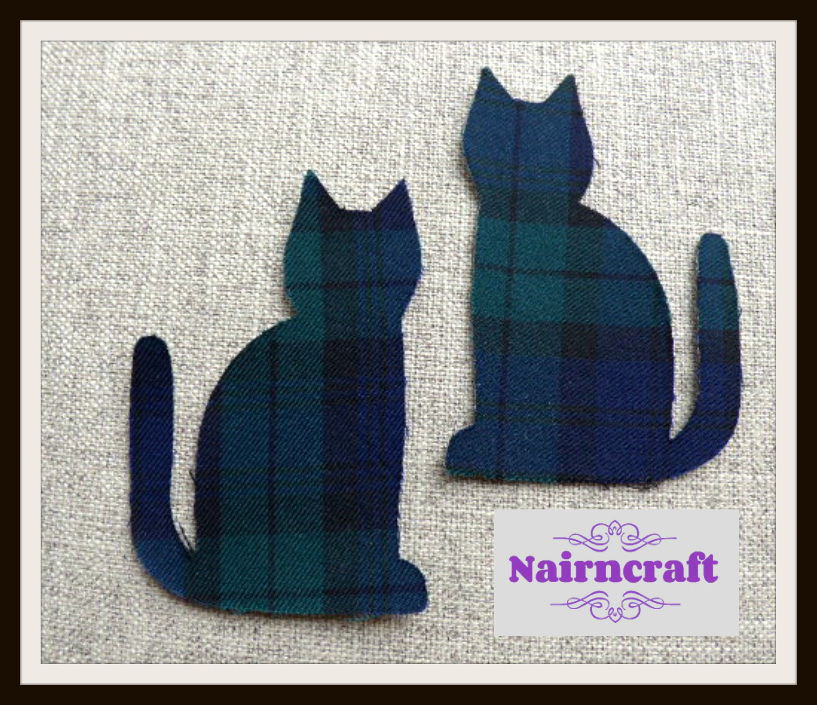 Cat Applique Patches Made in Black Watch Tartan Plaid Woven Wool Fabric ...