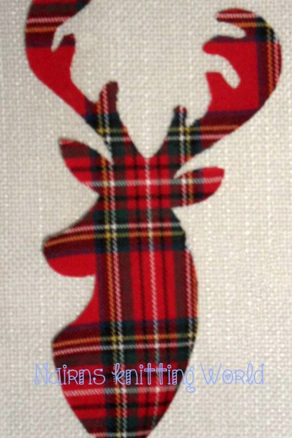 Stag Head Deer Head Buck Head Applique Patch Scottish Red Tartan Fabric ...