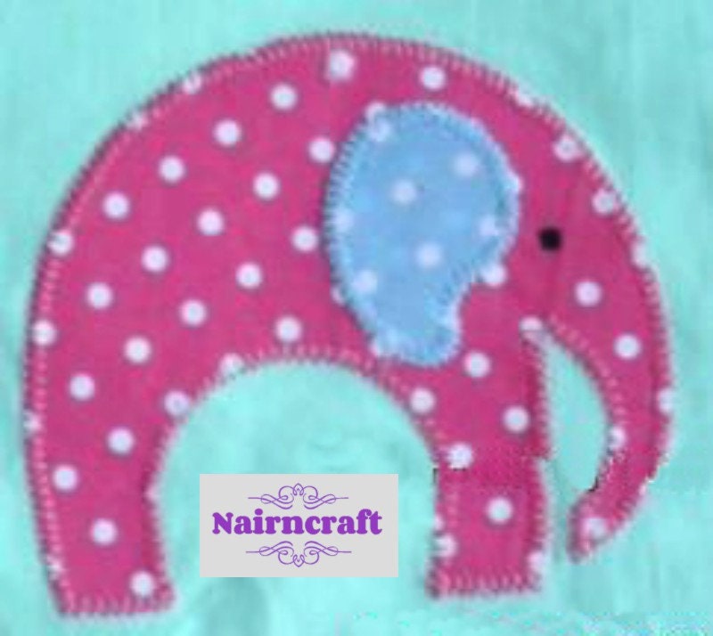 Elephant Applique Patch in Pink & White Spotted Cotton Fabric. | Etsy