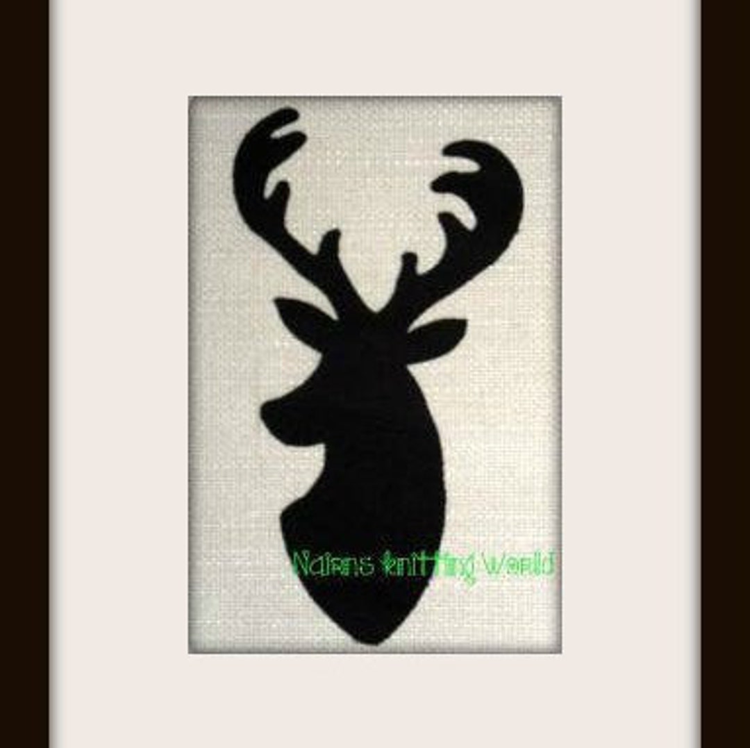 Applique Patch Stag Head Deer Head Buck Head Black Fabric Fine Wool Cut ...