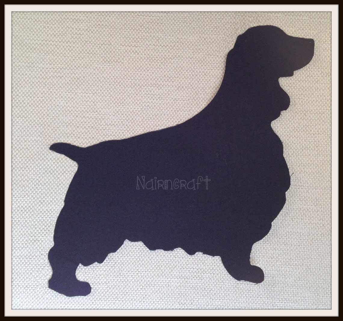 Springer Spaniel Dog Applique Patch in Black Wool Fabric is Cut Out ...