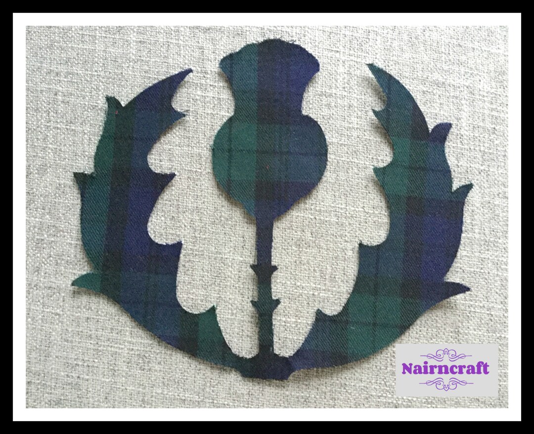 Scottish Thistle Design Applique Patch in Black Watch Tartan Wool ...