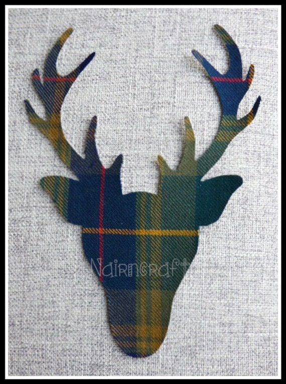 Tartan Applique Patch Stag Head Deer Head Buck's Head in Brown Wool ...